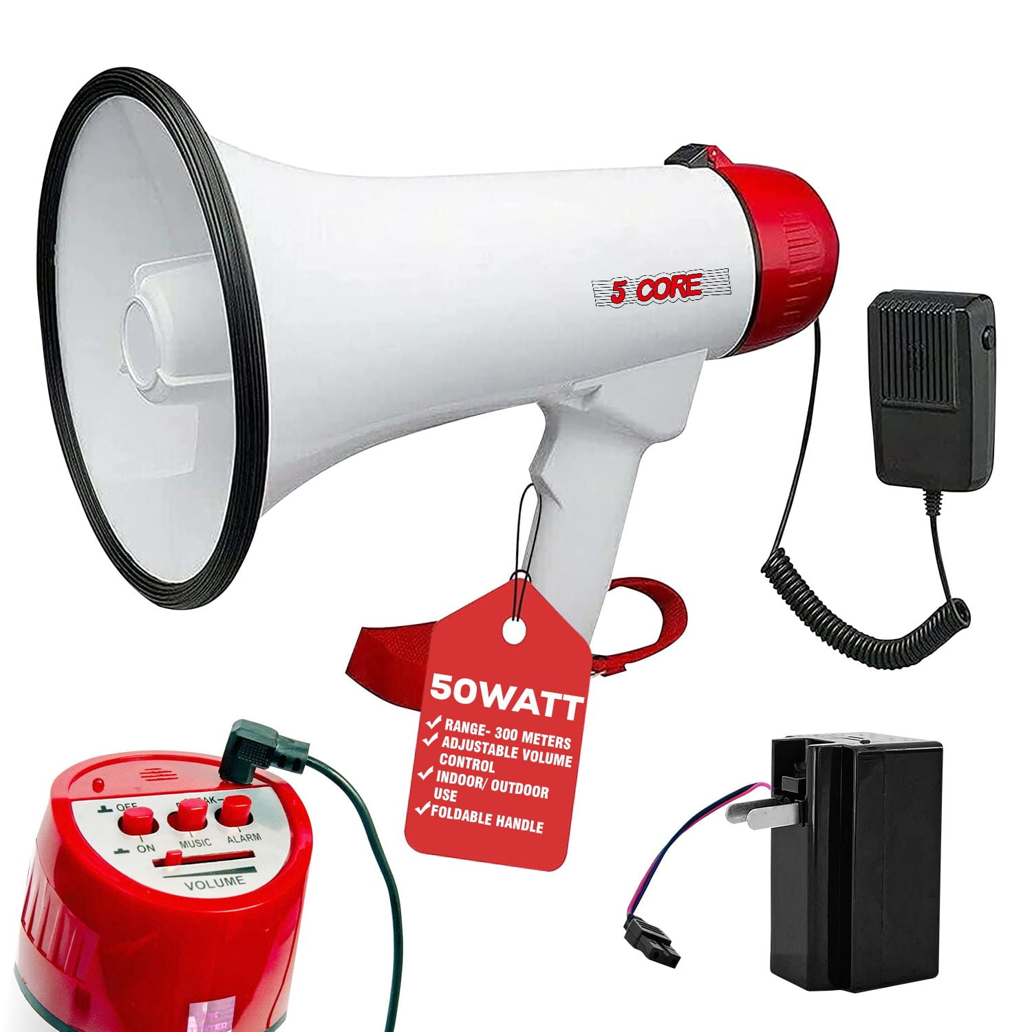 50W Rechargeable Megaphone with 300M Range, Siren & Recording, USB/SD ...