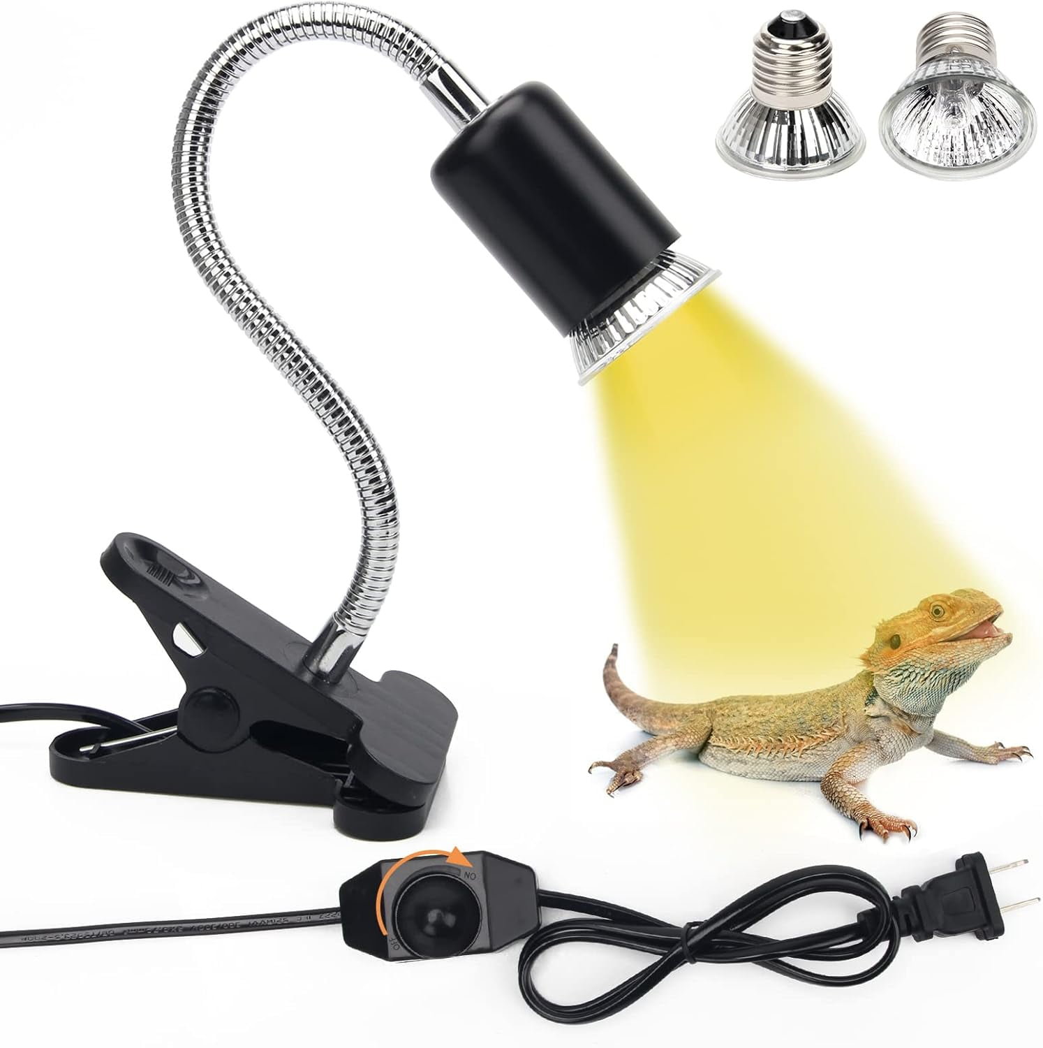 50W Reptile Heat Lamps, UVA UVB Reptile Light with 2 Heat Bulbs, 360 ...