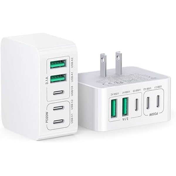 50W USB C Charger Block Thin Flat Charging Cube, 2Pack 5-Port Type C ...