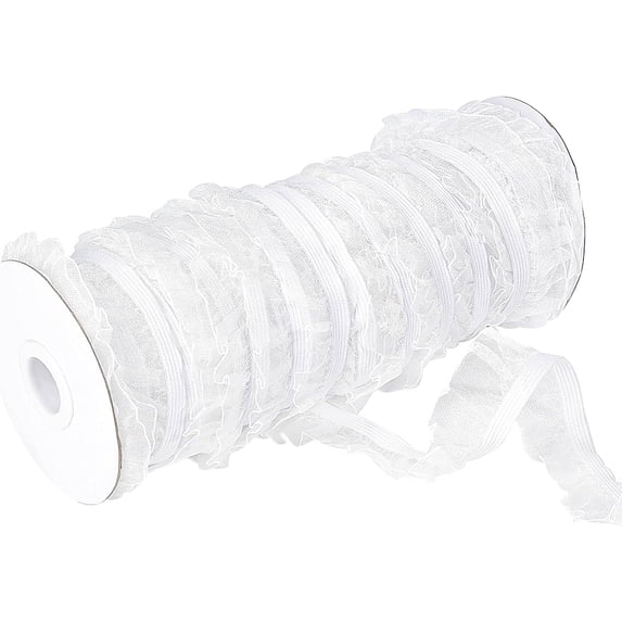 50Yard Chinlon Organza Elastic Lace Ribbon Single Ruffle Organza Trim ...