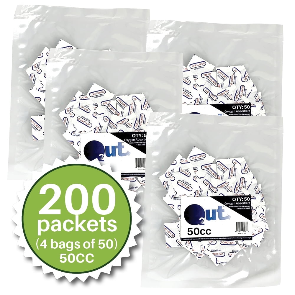 50cc O2 Out Oxygen Absorbers, 200 Pack (4 Packs of 50), FoodVacBags ...