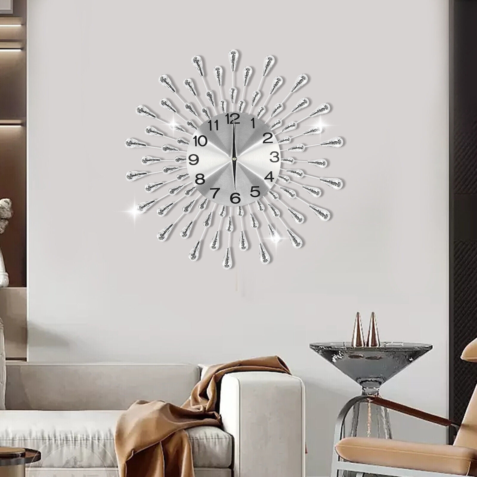 50cm Dia Large Wall Clock Metal Decorative Clock, Modern Silent Non ...