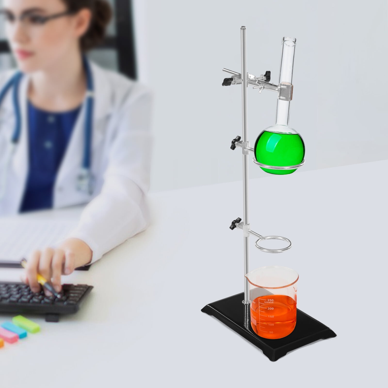 50cm Lab Stand Support Platform 2-Ring Condenser Clamp Stands Chemistry ...