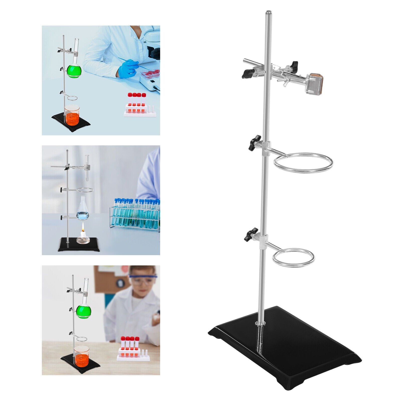 50cm Lab Stand Support Platform 2-Ring Condenser Clamp Stands Chemistry ...