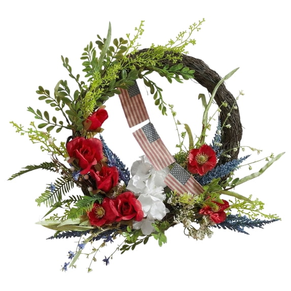 50cm Red White Blue American Style Floral Wreath, Patriotic 4th of July ...