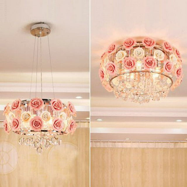 50cm Rose Crystal Chandelier Light Pendant Lamp Living Room Ceiling ...