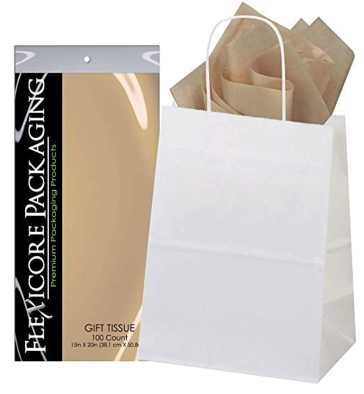50ct White Paper Gift Bags + 100ct Parchment Gift Tissue (Flexicore ...