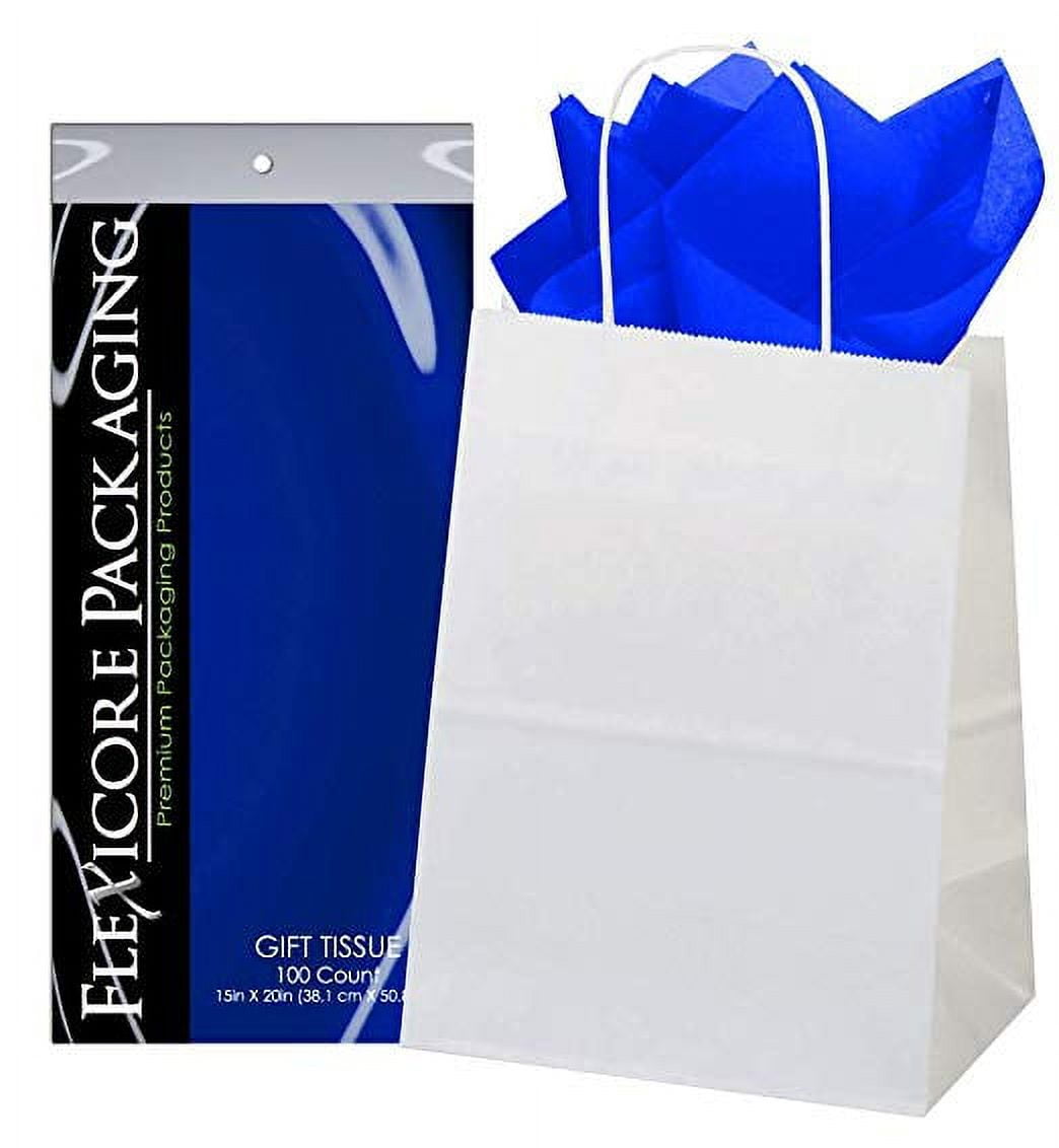 50ct White Paper Gift Bags + 100ct Sapphire Gift Tissue (Flexicore ...
