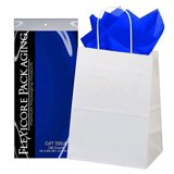 50ct White Paper Gift Bags + 100ct Sapphire Gift Tissue (Flexicore ...
