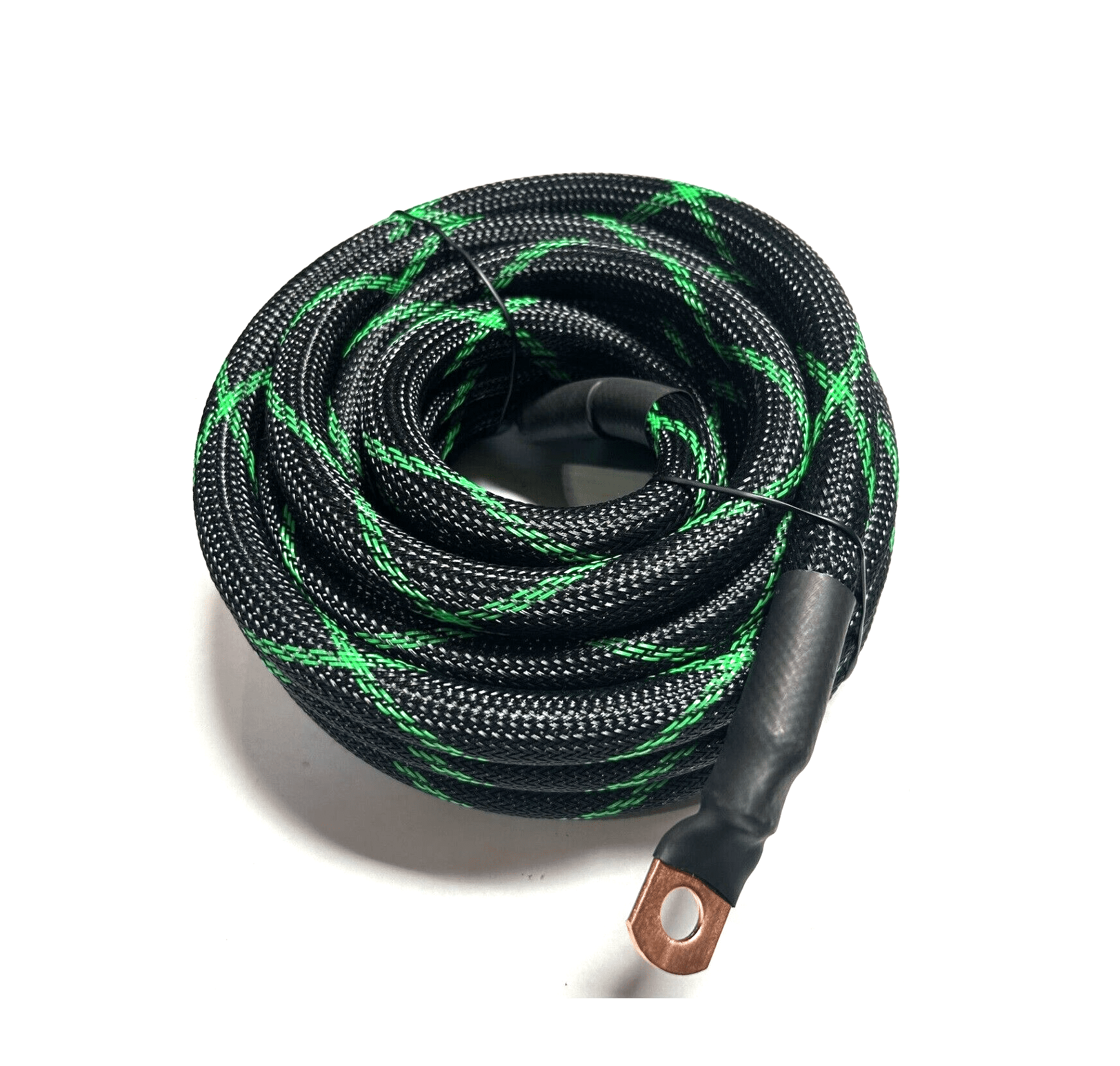 50ft 1/0 Gauge Black/Green Snakeskin Braided Sleeving OFC Wire Strands Copper Marine Cable AWG ...