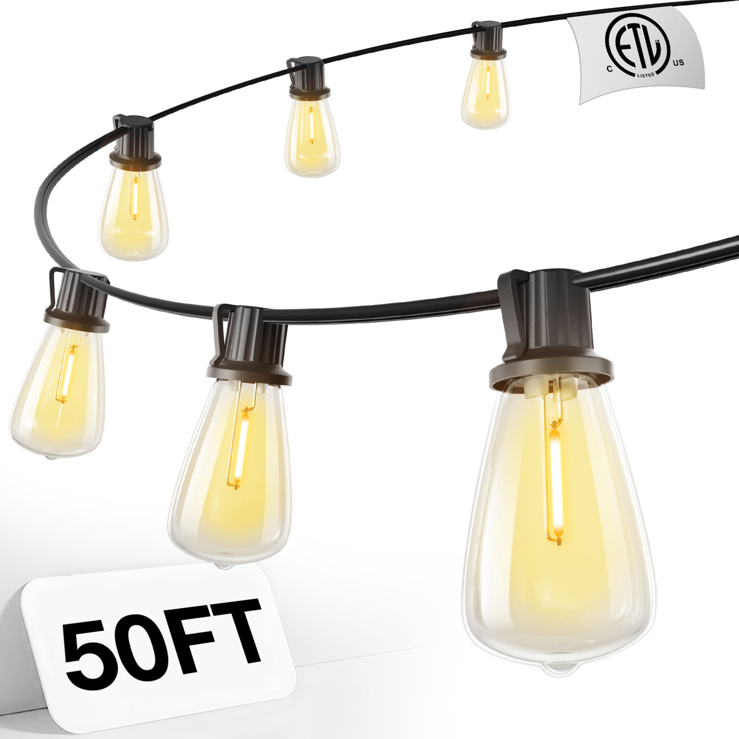 50ft/100ft/150ft LED Outdoor String Lights - 2200K, Shatterproof ST38 ...