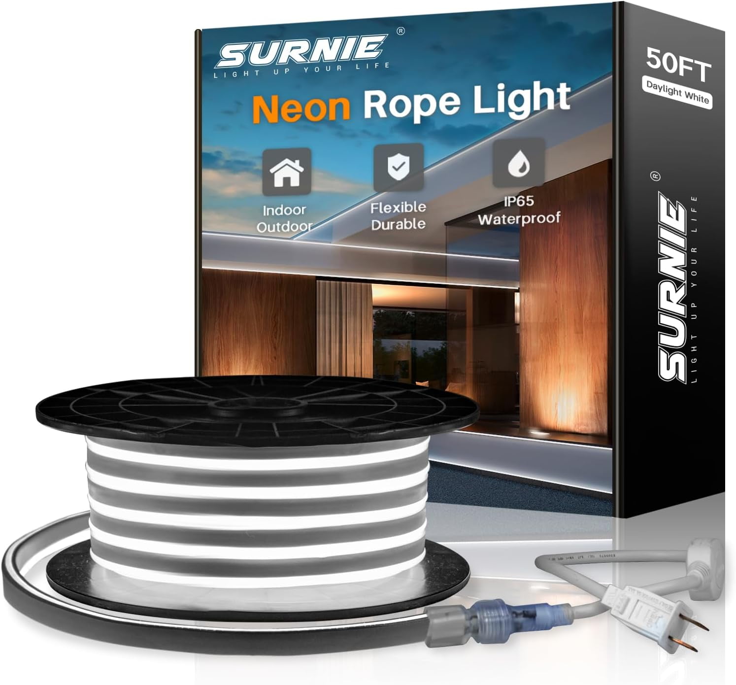 50ft/15m LED Neon Rope Lights - 110V Flex Strip Lights Outdoor ...