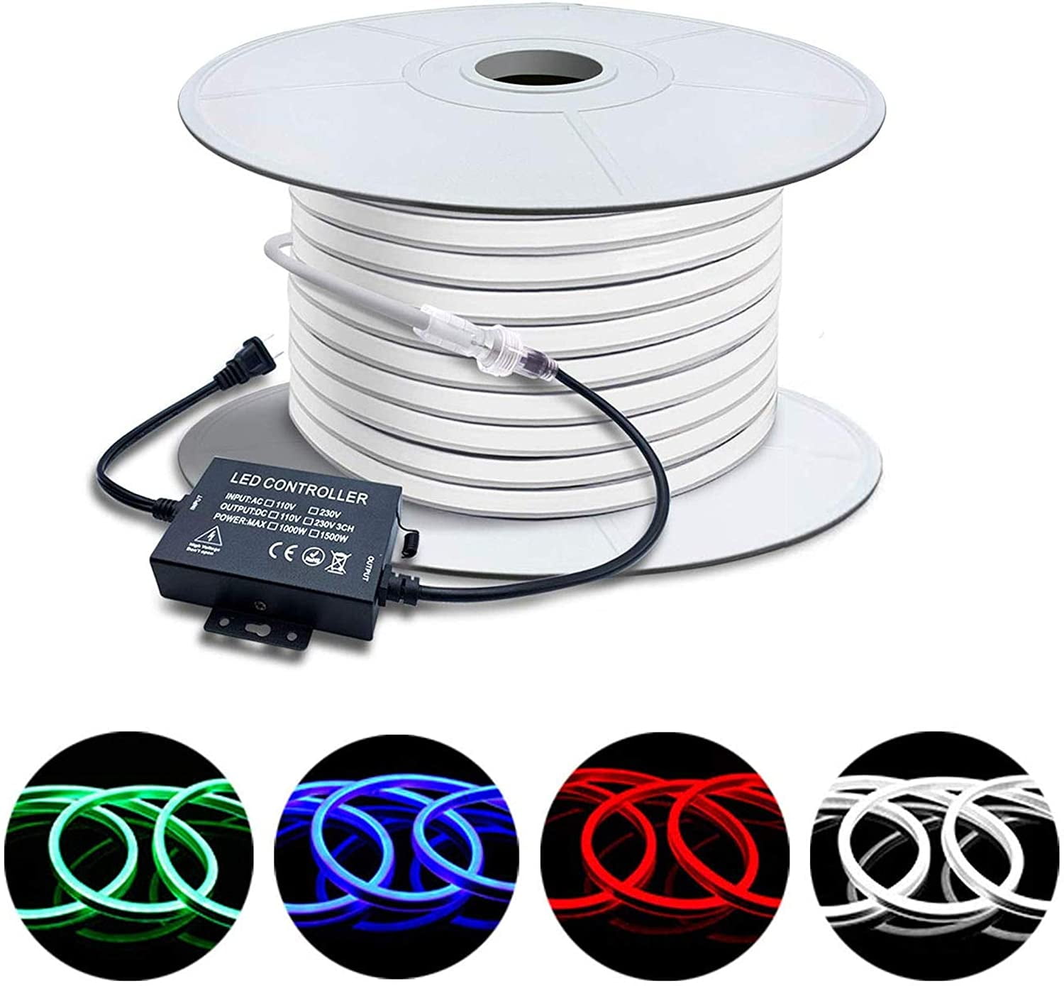 50ft/15m LED RGB Neon Rope Light, 120V (150ft Max) Linkable Light Strip ...