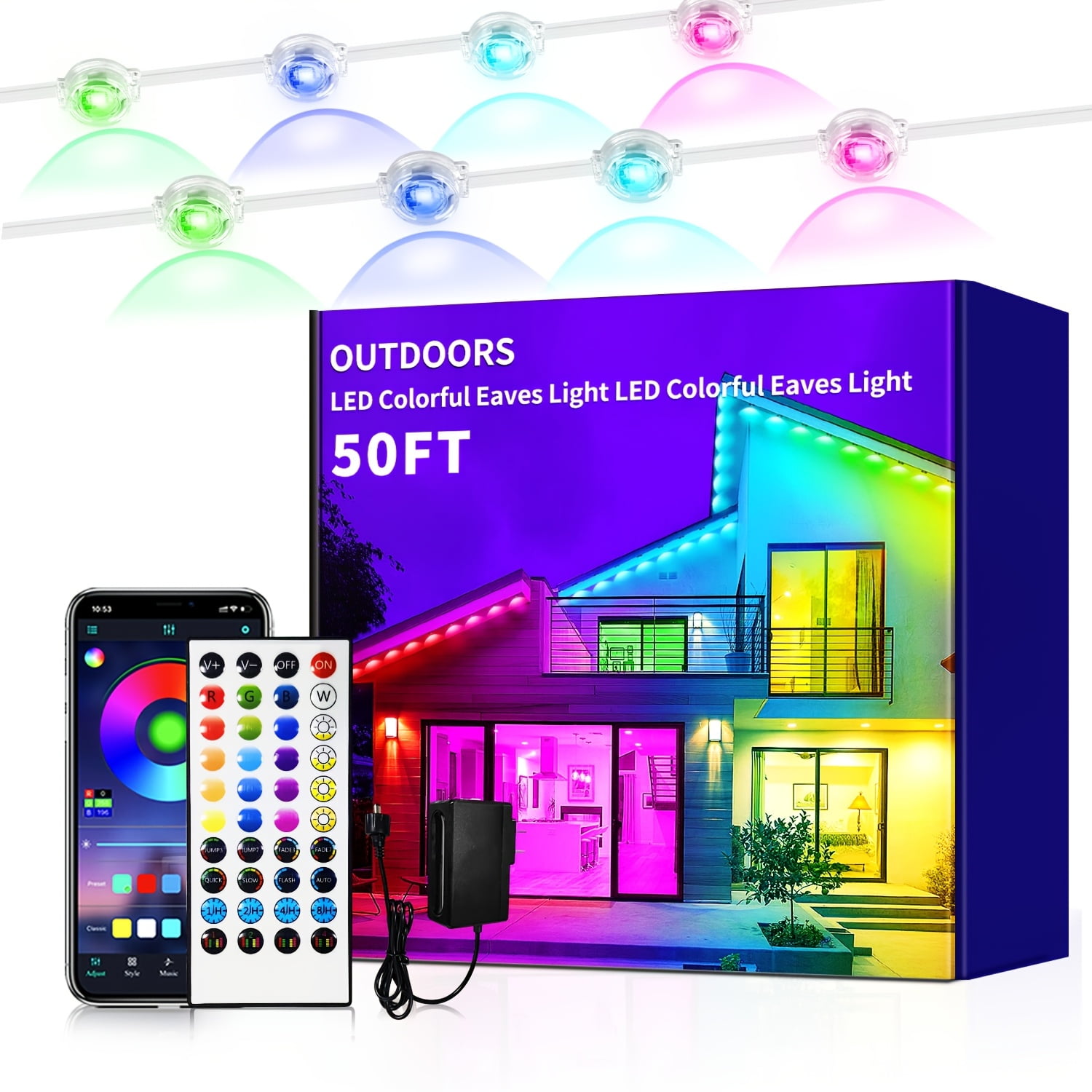 50ft/60ft/100ft/150ft/200ft RGB Permanent Outdoor Eaves Lights - IP67 ...