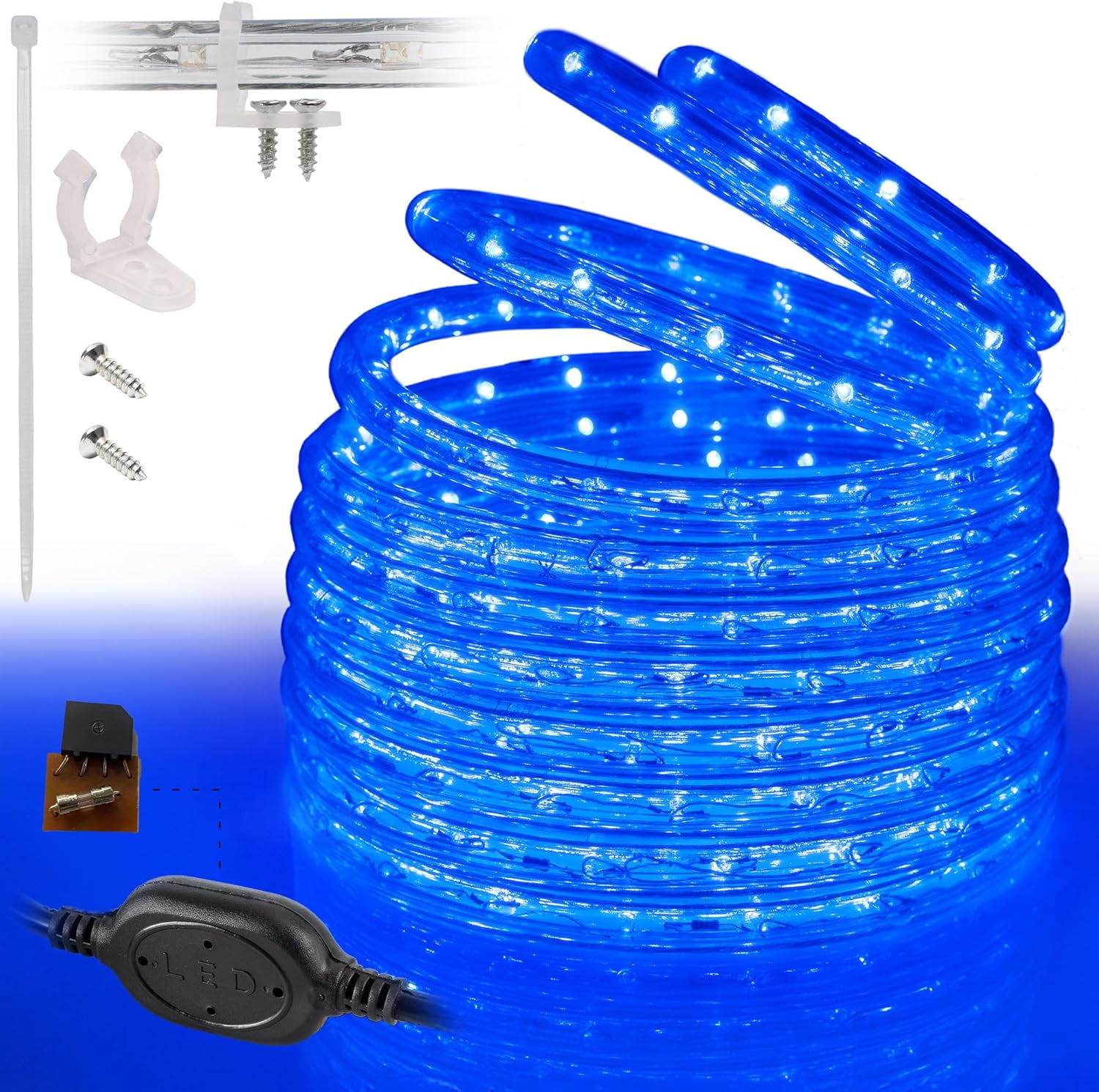 50ft Blue LED Rope Lights, Connectable Outdoor Permanent Waterproof ...