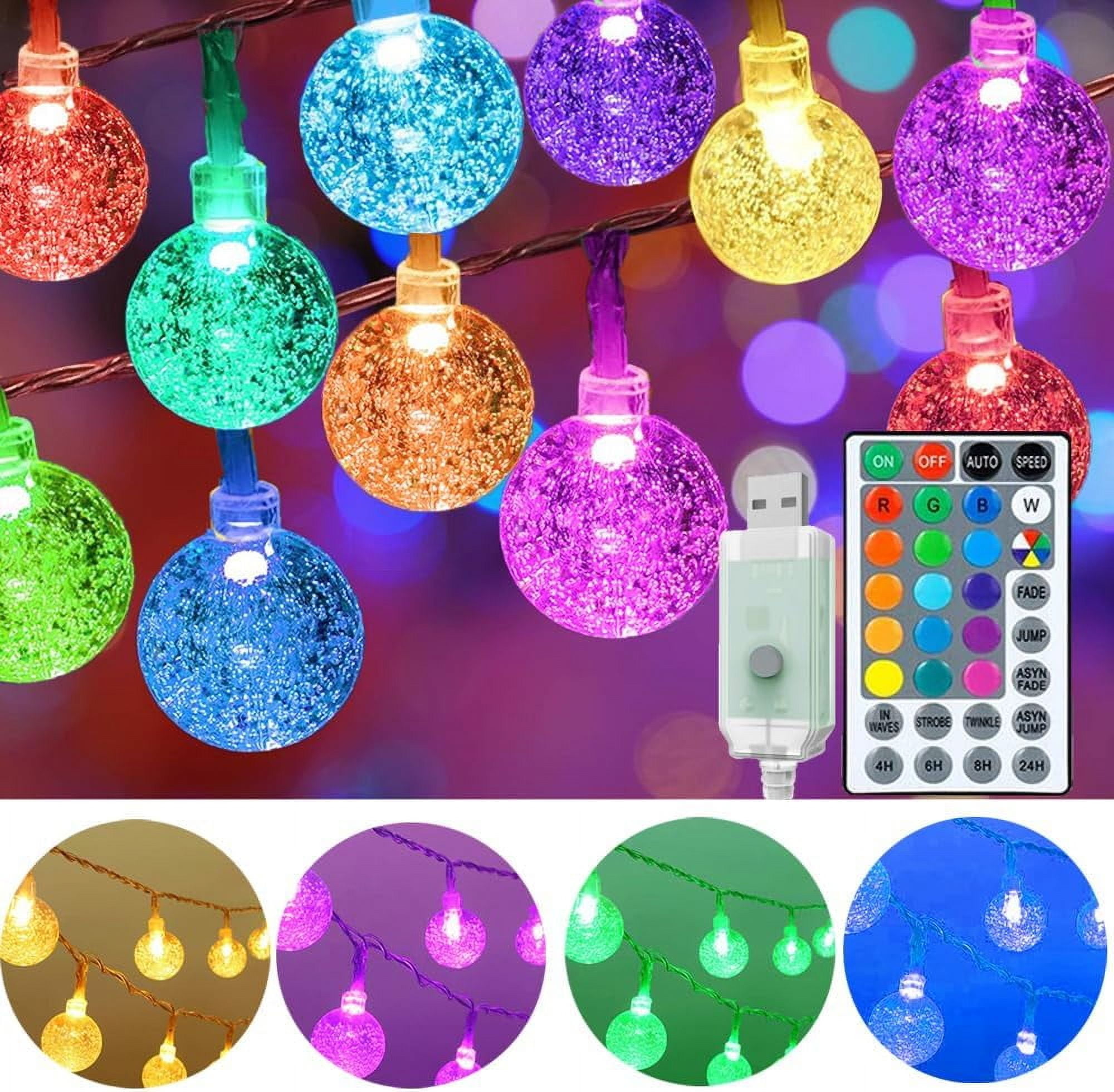 50ft Color Changing Globe String Lights Indoor, Hanging Colored Lights ...