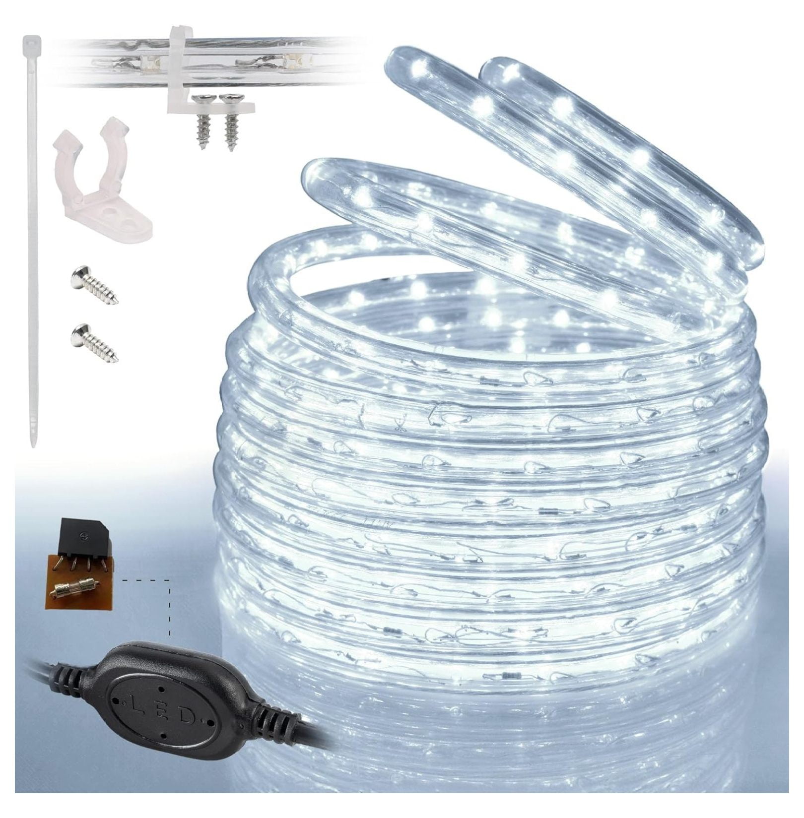 50ft Cool White LED Rope Lights, Connectable Outdoor Permanent ...