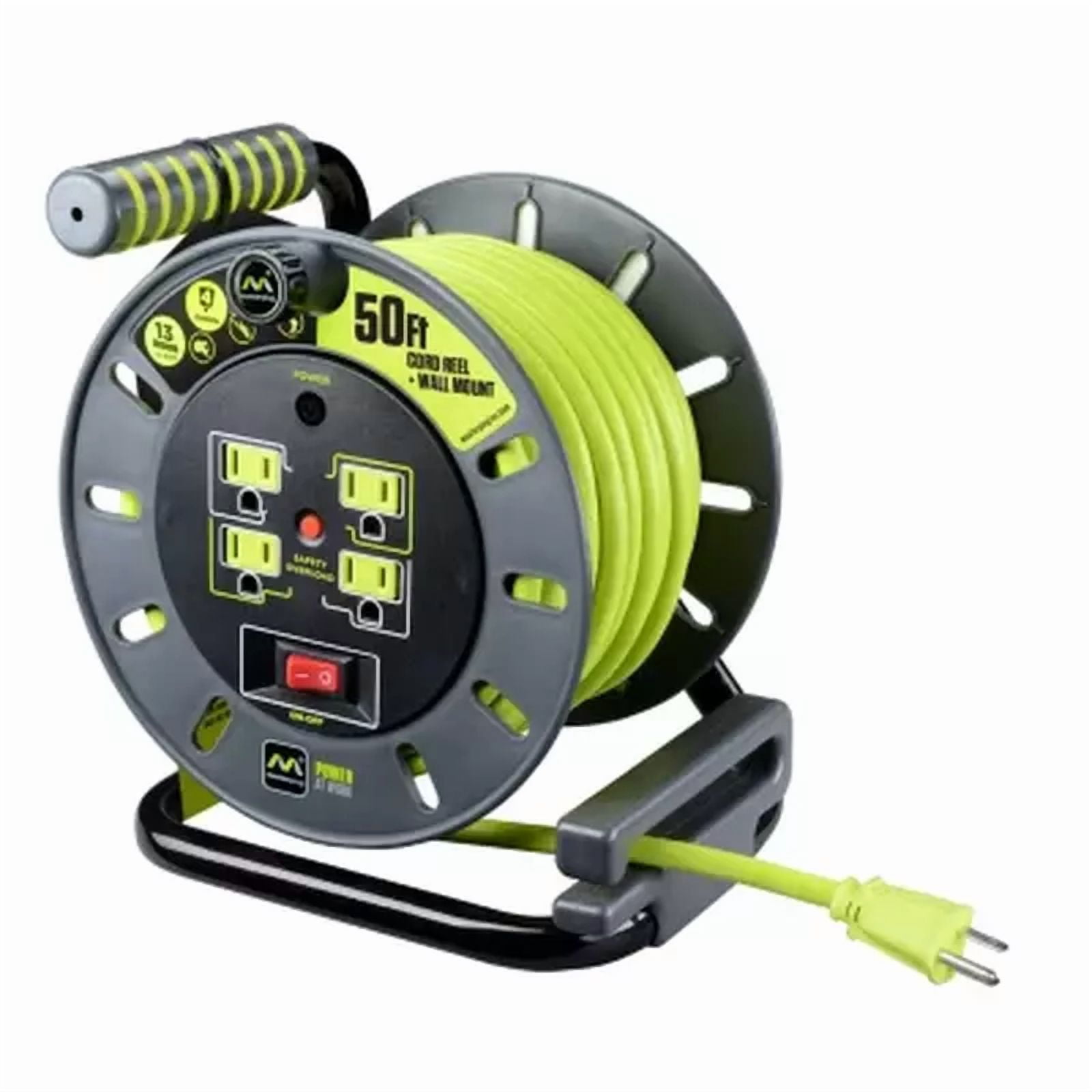 50ft Extension Cord Reel with 4 Sockets & Wall Mount - 13A Power ...