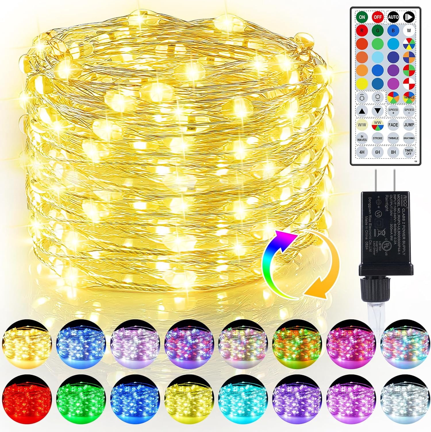 50ft Fairy Lights Plug in, Dimmable 25 Colors 14 Modes +Warm White ...