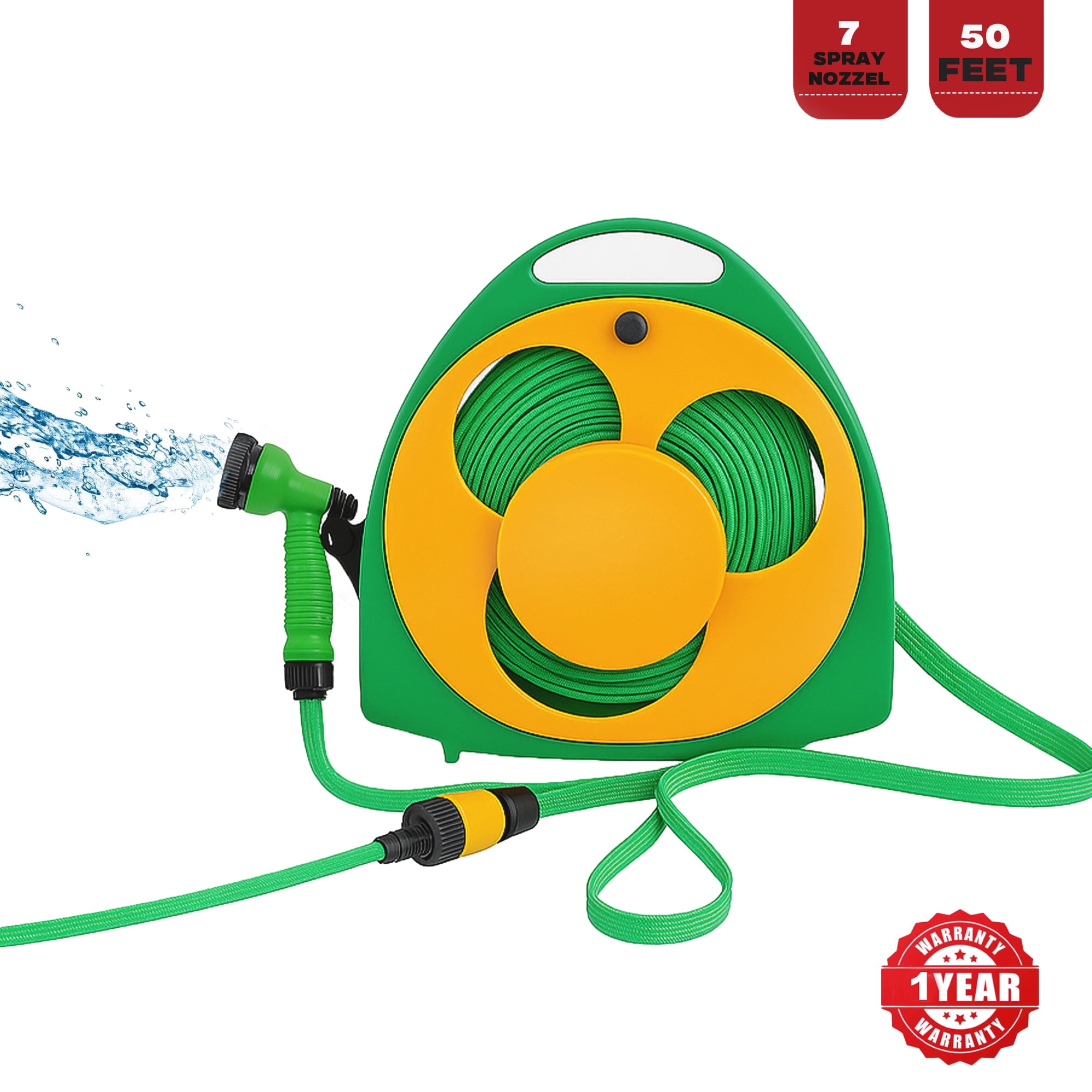 PortableOut 50ft Flexible Expandable Garden Hose with Reel, 7-Pattern ...