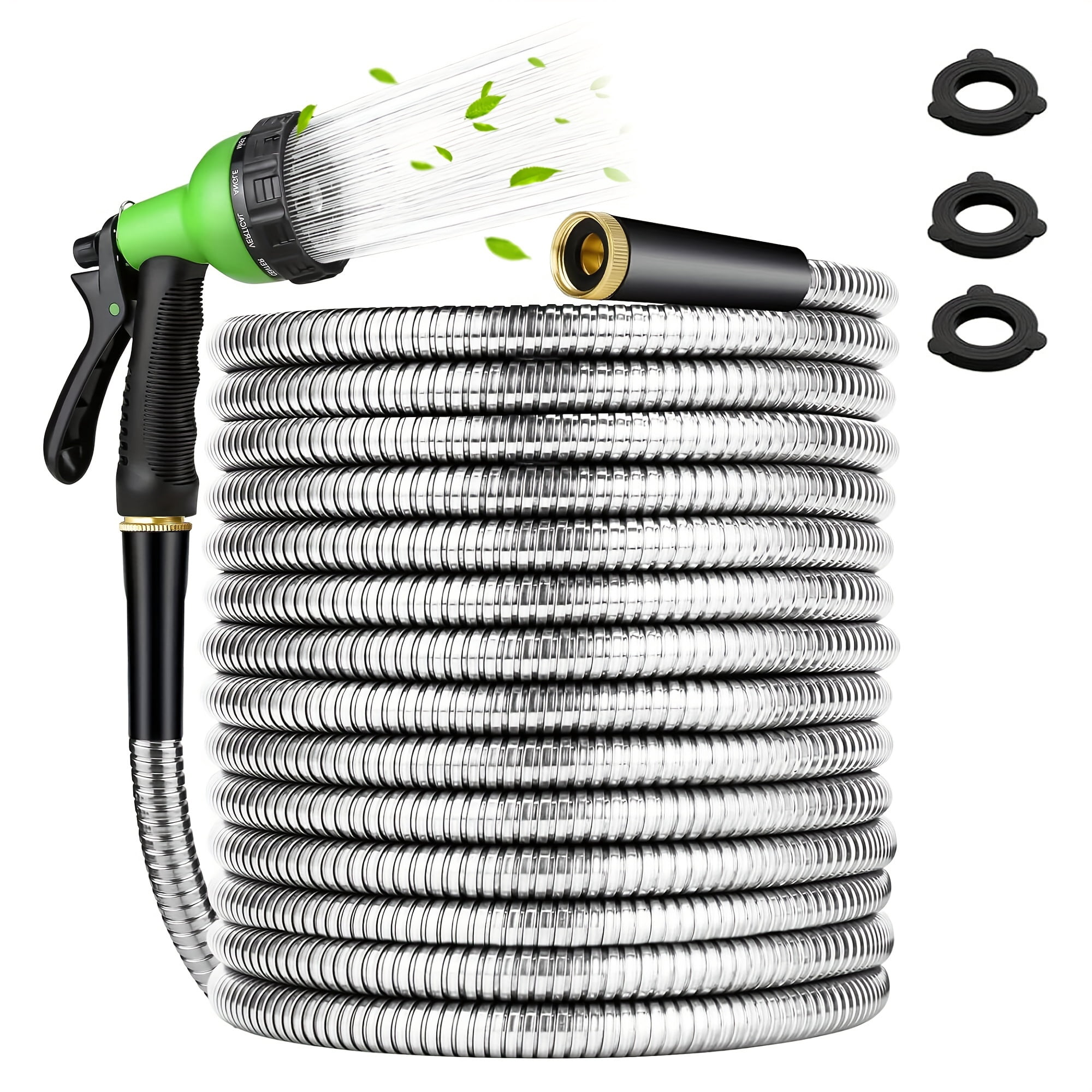 50ft Heavy Duty Stainless Steel Garden Hose with Nozzles - Flexible ...