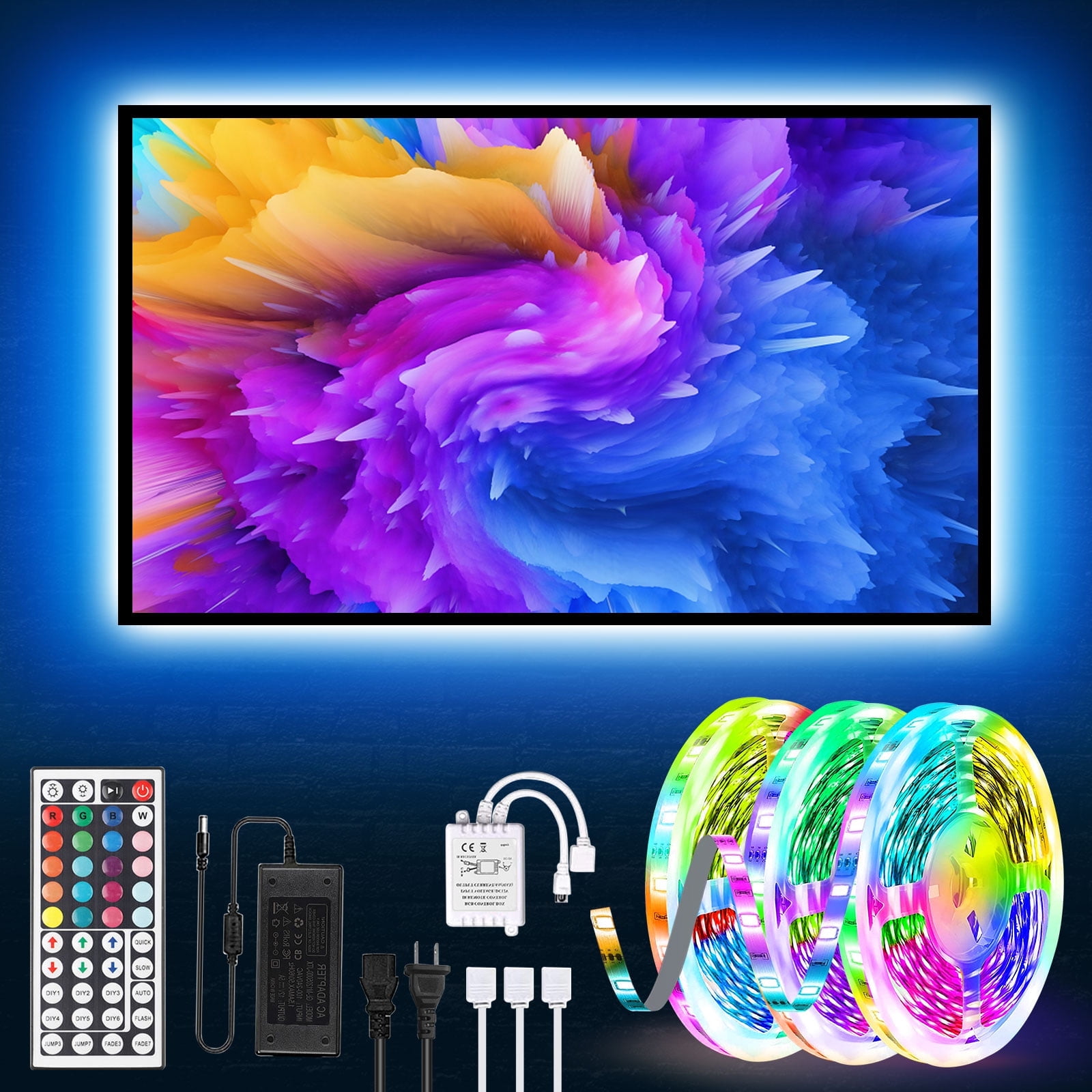 50ft LED Light Strip with Remote, 3528 Color Changing TV Backlight 900 ...