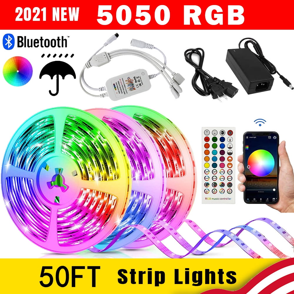 50ft LED Light Strips,15m RGB Flexible Music Sync Color Changing APP ...