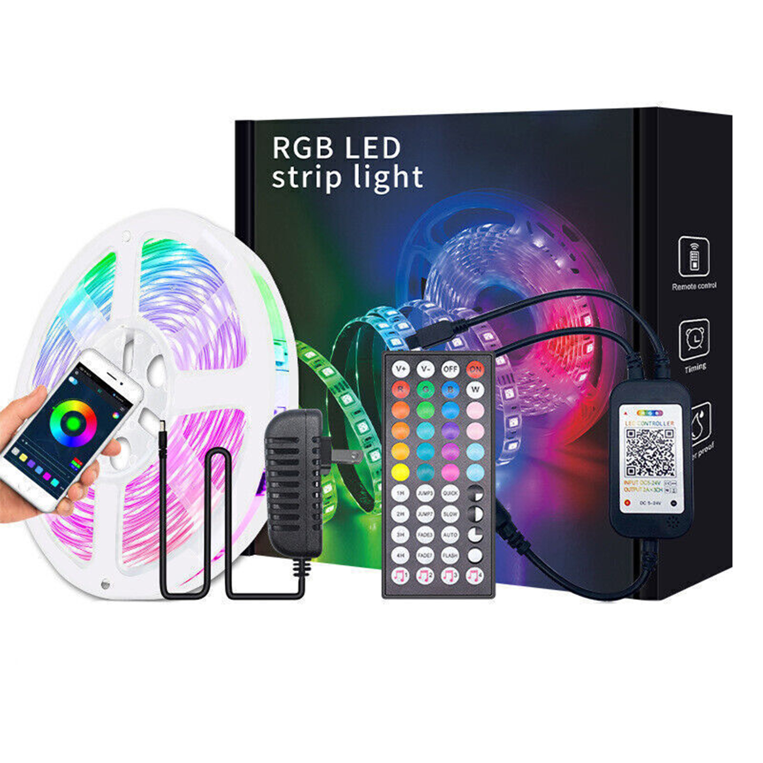 50ft LED Strip Lights USB 5050 RGB TV Back light Bluetooth Remote for ...