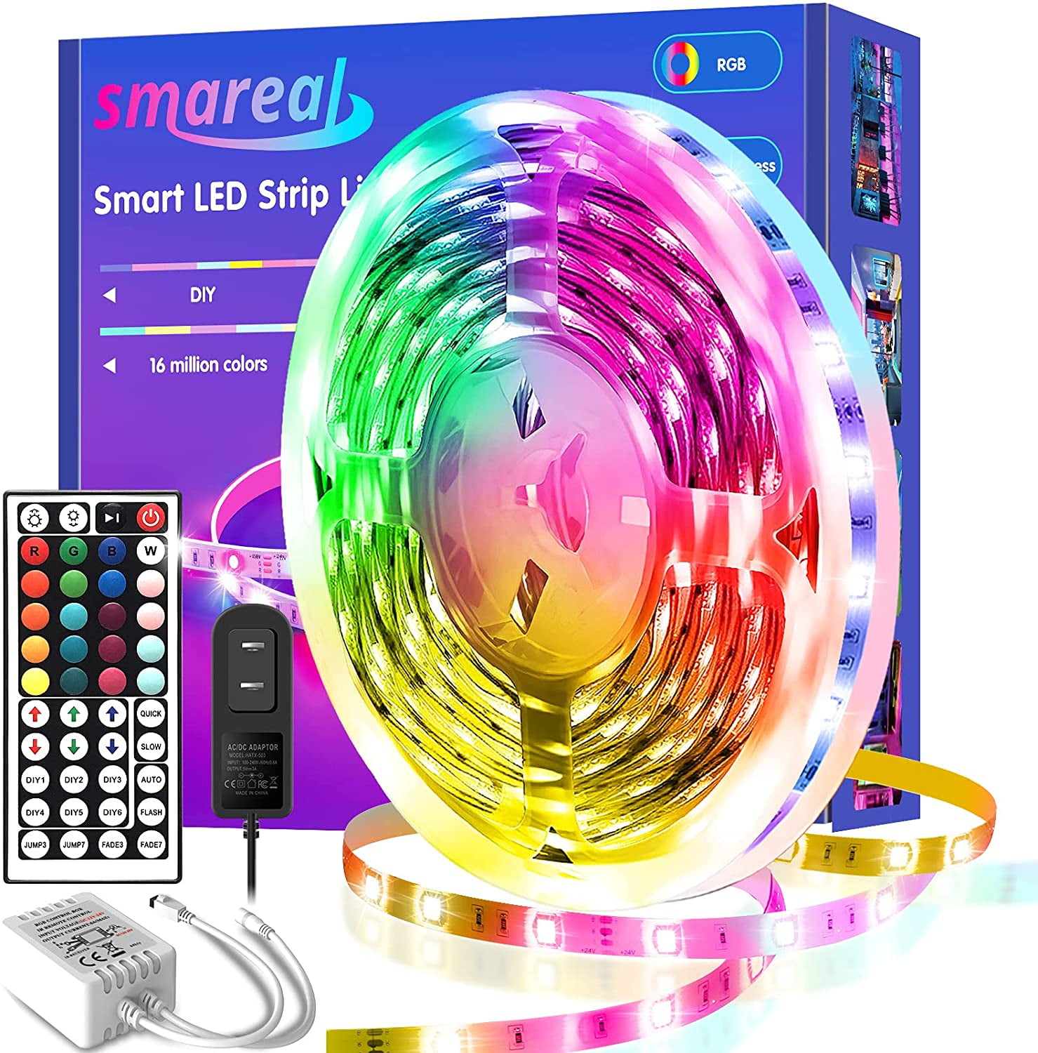 50ft Led Lights for Bedroom, smareal Led Lights with 44 Key IR Remote ...