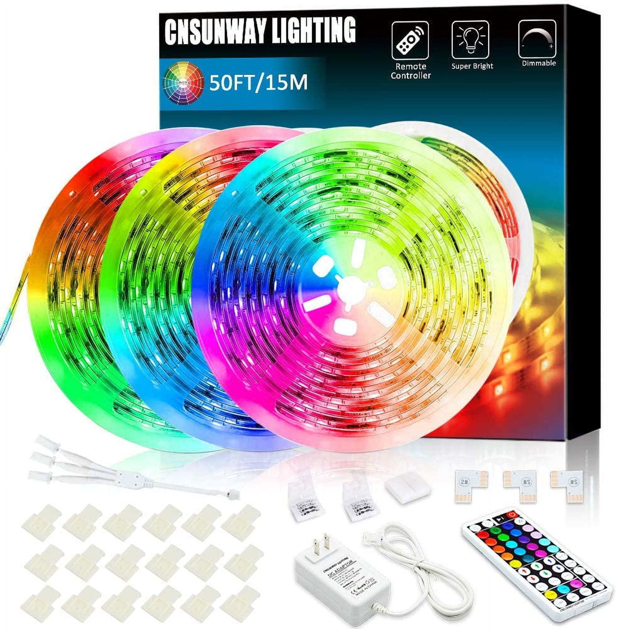 50ft Led Strip Light, CNSUNWAY 15m 450LEDs 5050 RGB Led Rope Kit with ...