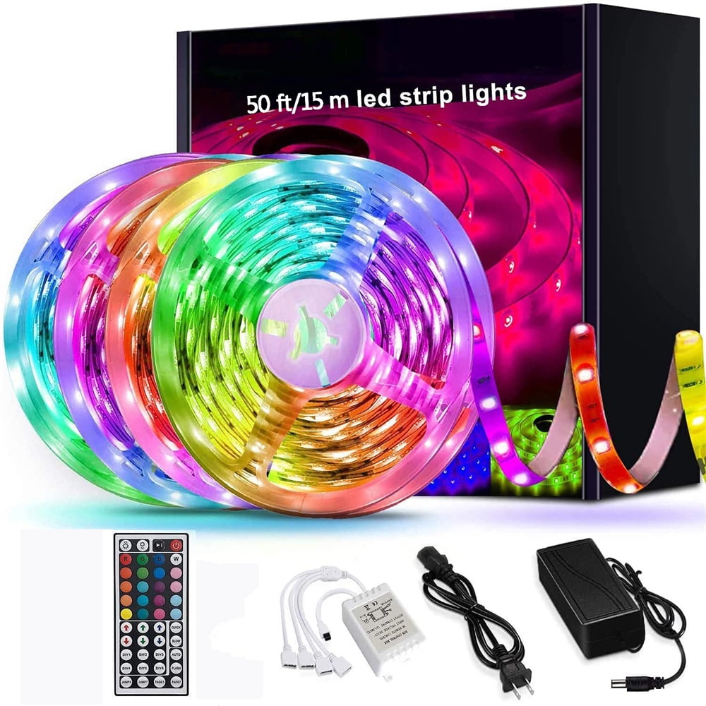 50ft Bluetooth RGB 5050 LED Strip Lights, App Controlled, Timer, Color ...