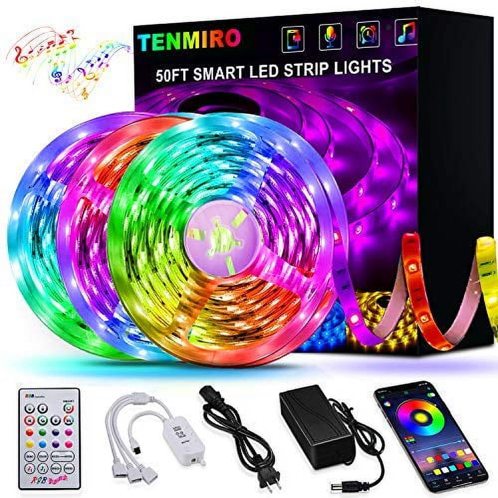 50ft Led Strip Lights Tenmiro Smart Led Light Strips Music Sync Color ...