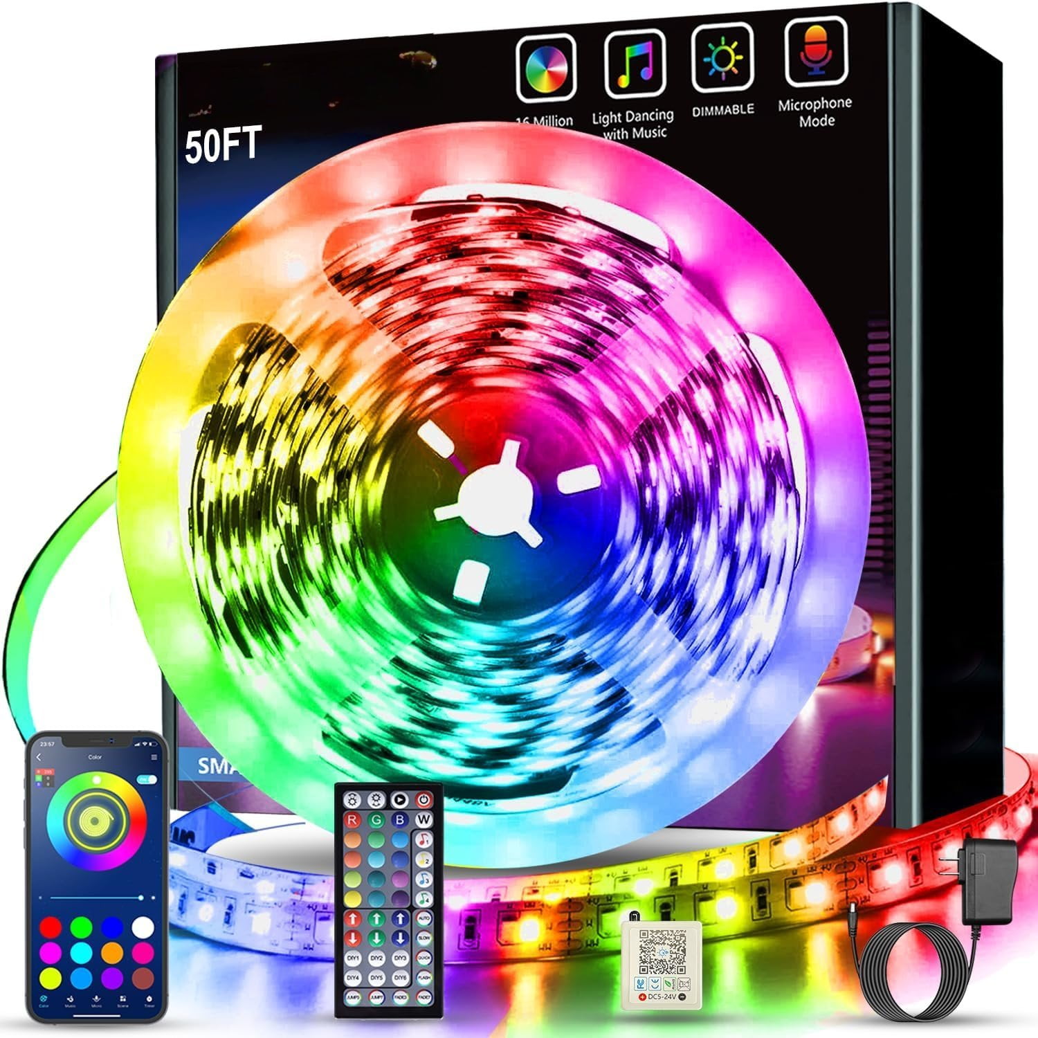 50ft Lights for , APP Control Color Changing Strip Lights with Remote ...