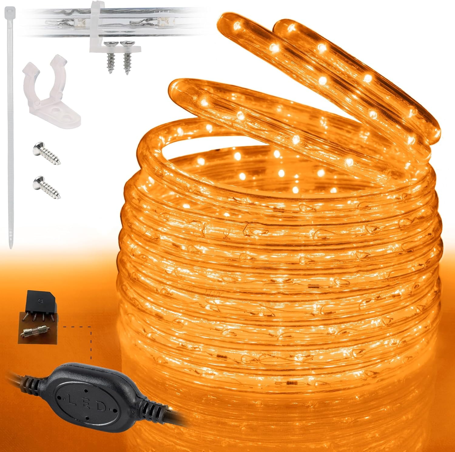 50ft Orange LED Rope Lights, Connectable Outdoor Permanent Waterproof ...