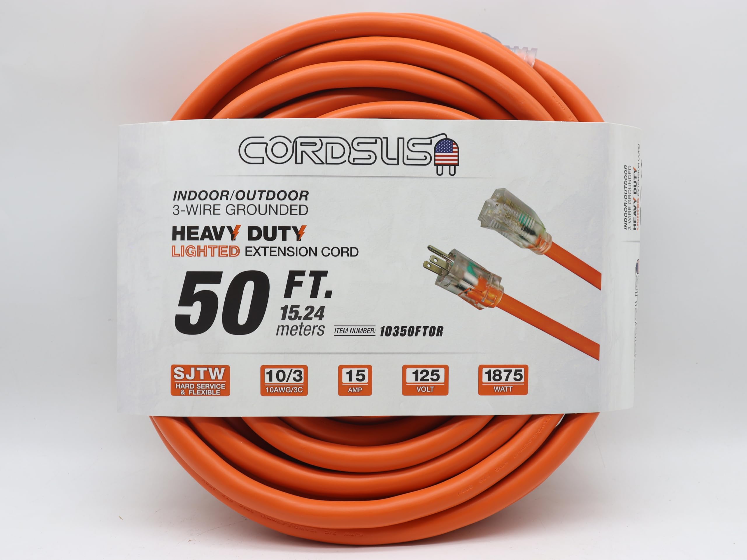 50ft Power Extension Cord Outdoor & Indoor - Waterproof Electric Drop ...