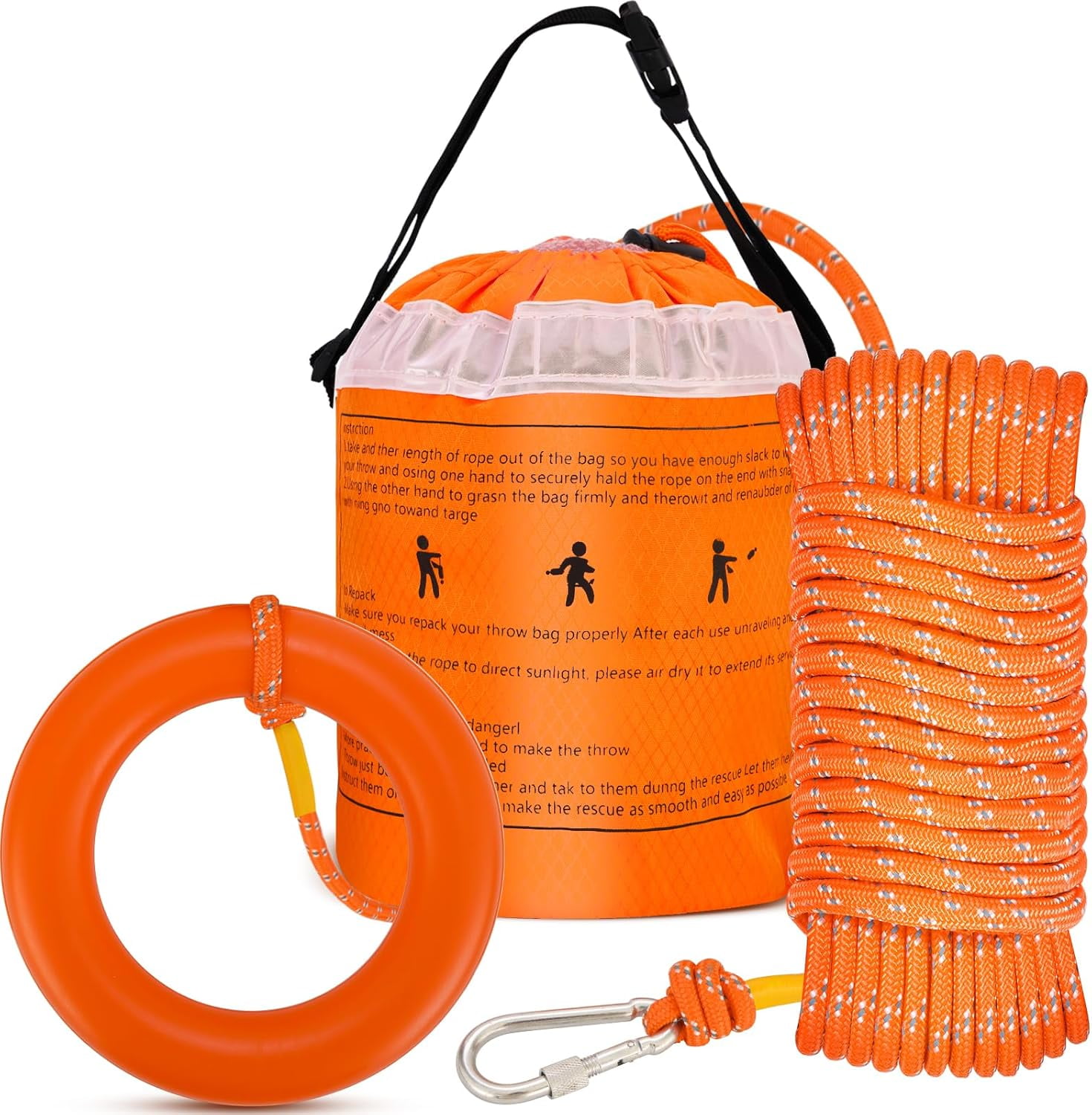 50ft Professional Floating Throw Bag for Water Rescue - Reflective ...