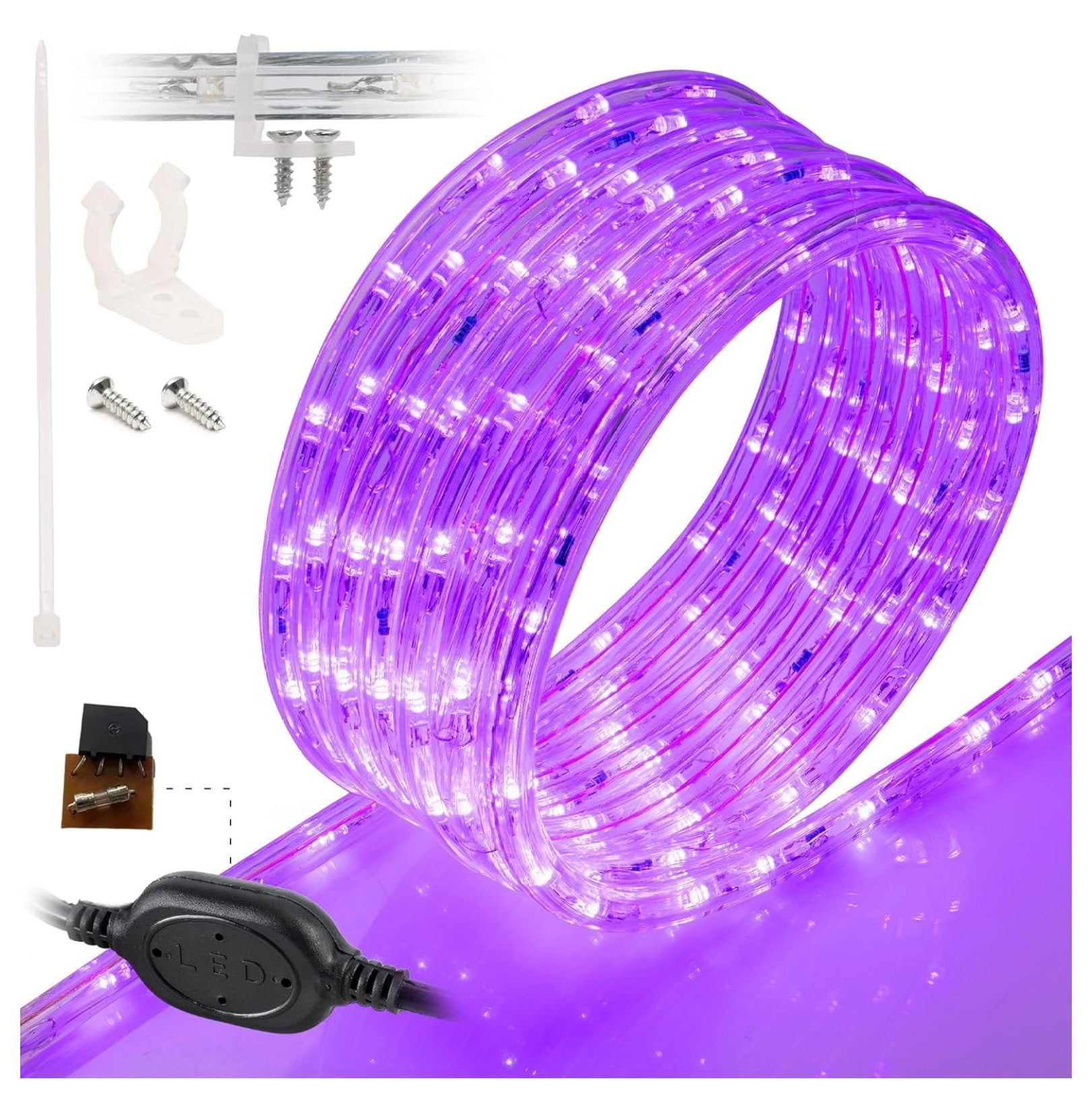 50ft Purple LED Rope Lights, Connectable Outdoor Permanent Waterproof ...