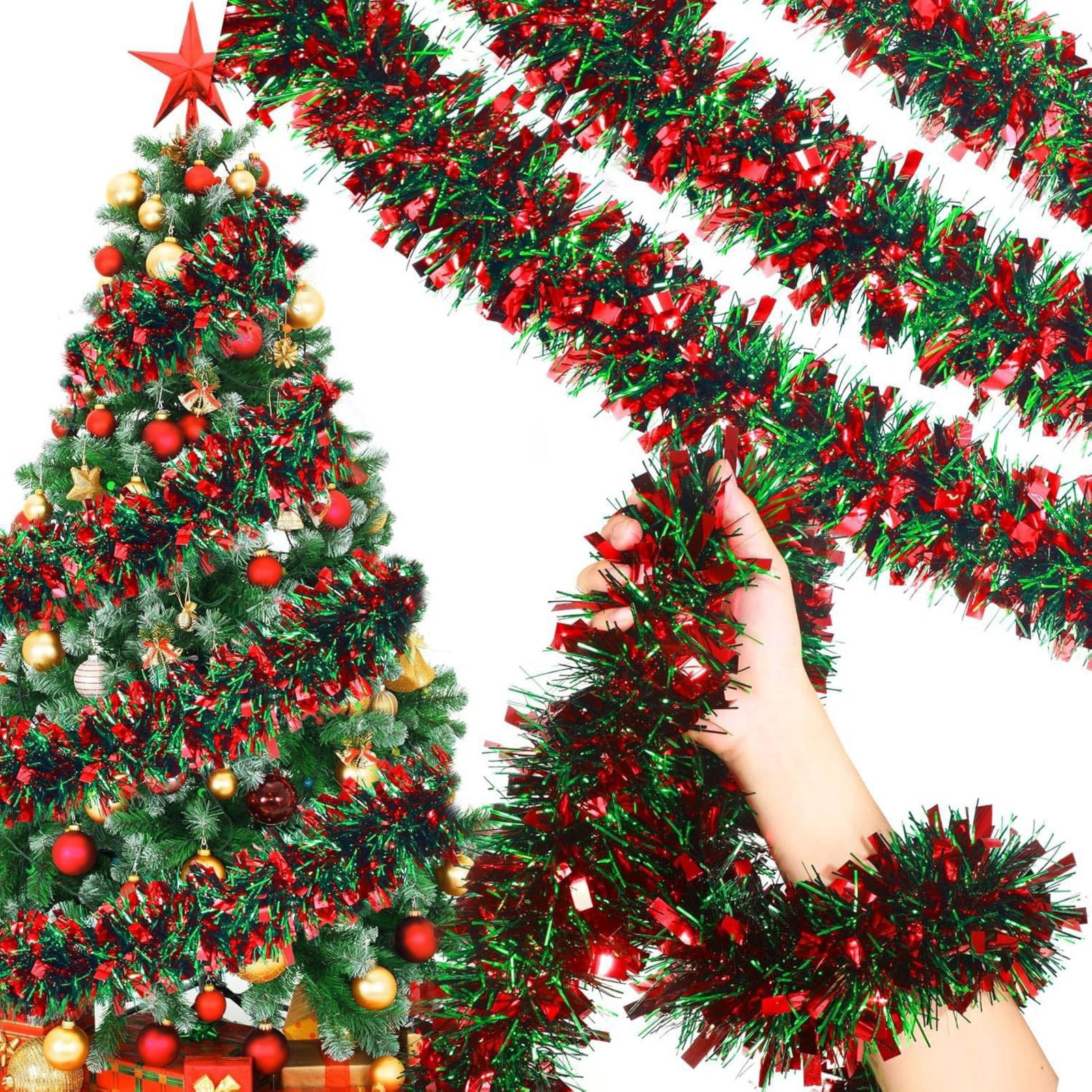 50ft Tinsel Garland, Outdoor Garland for Christmas Tree Tinsel Garland ...