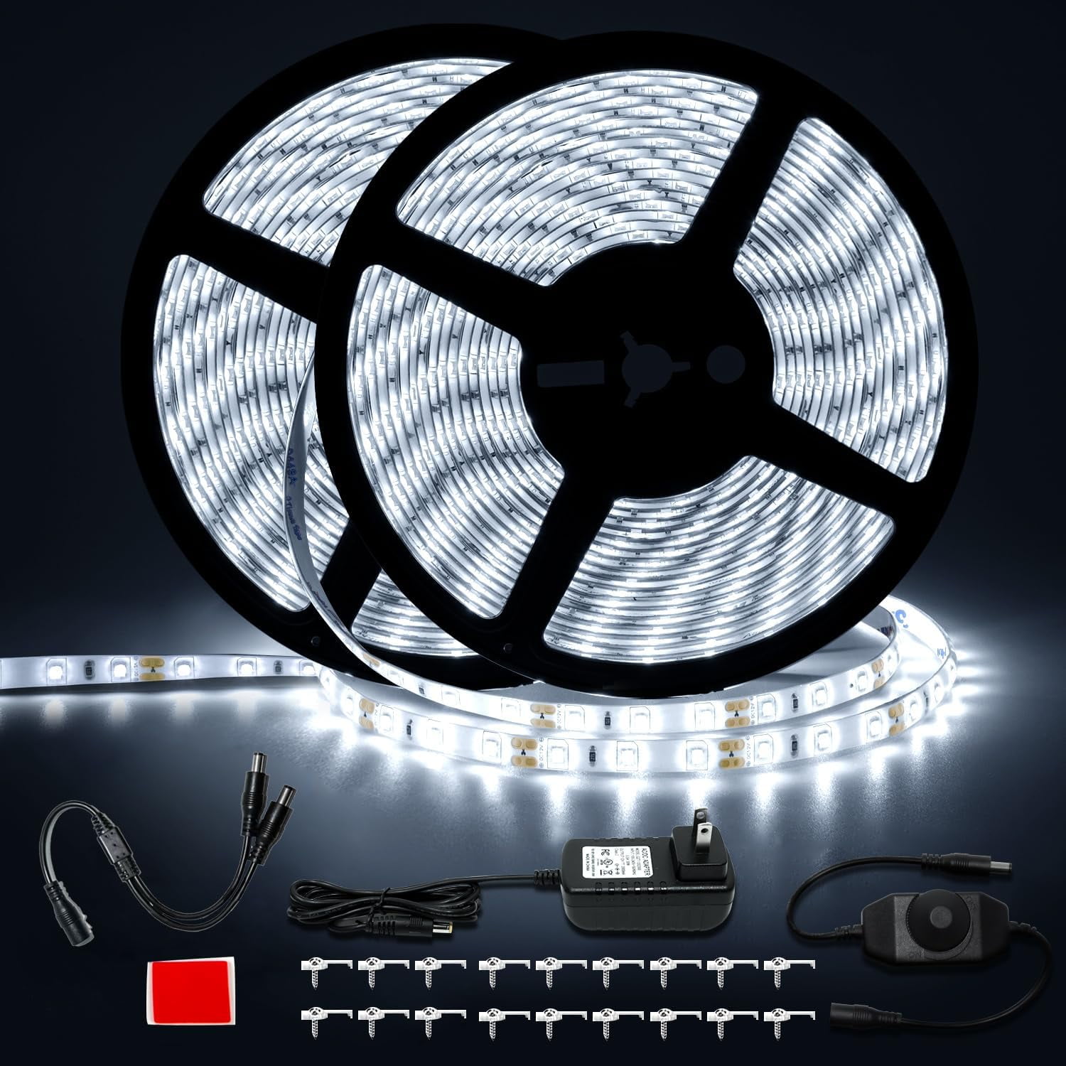 50ft Waterproof LED Strip Lights, 6000K Daylight White IP44 Tape Light ...