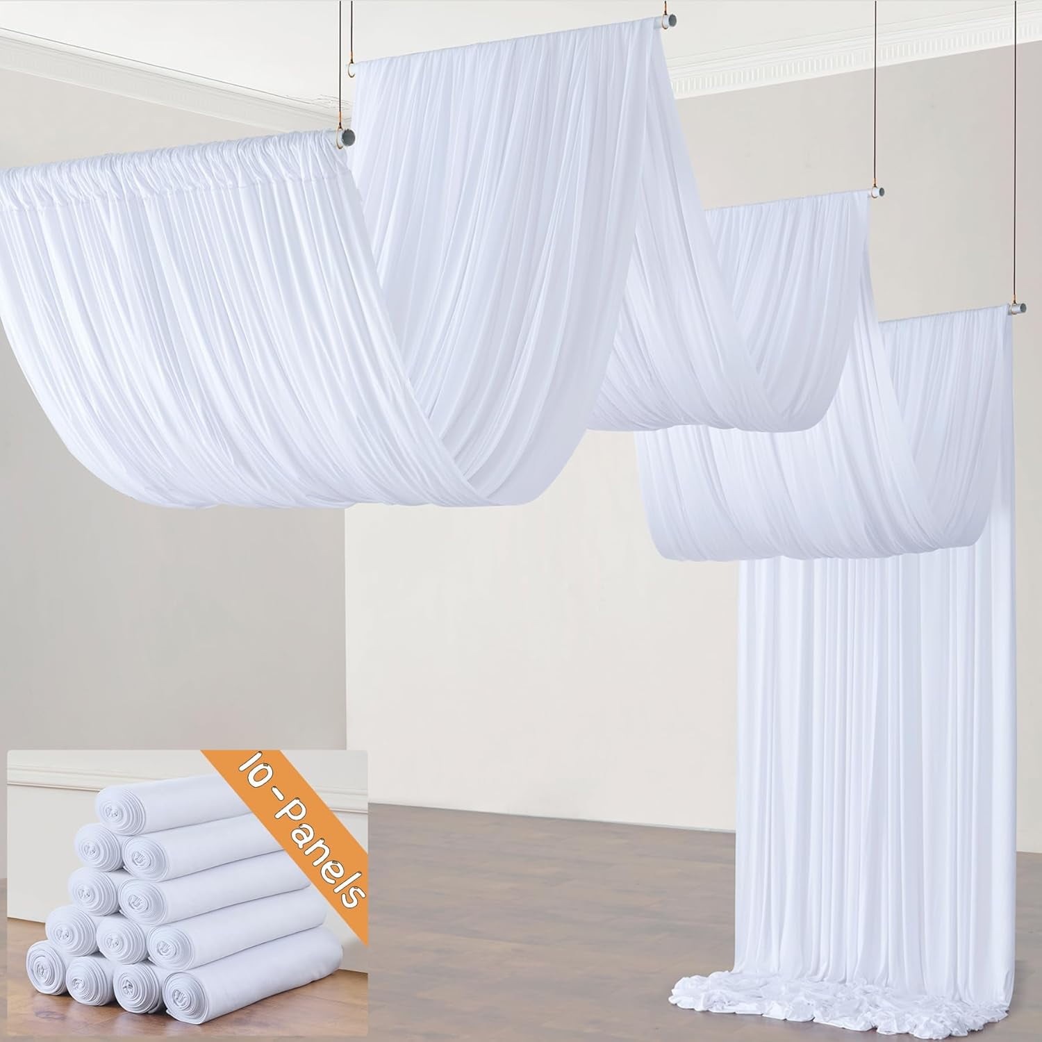 50ft X 40ft White Ceiling Drapes Panels for Weddings Parties, 10 Panels ...