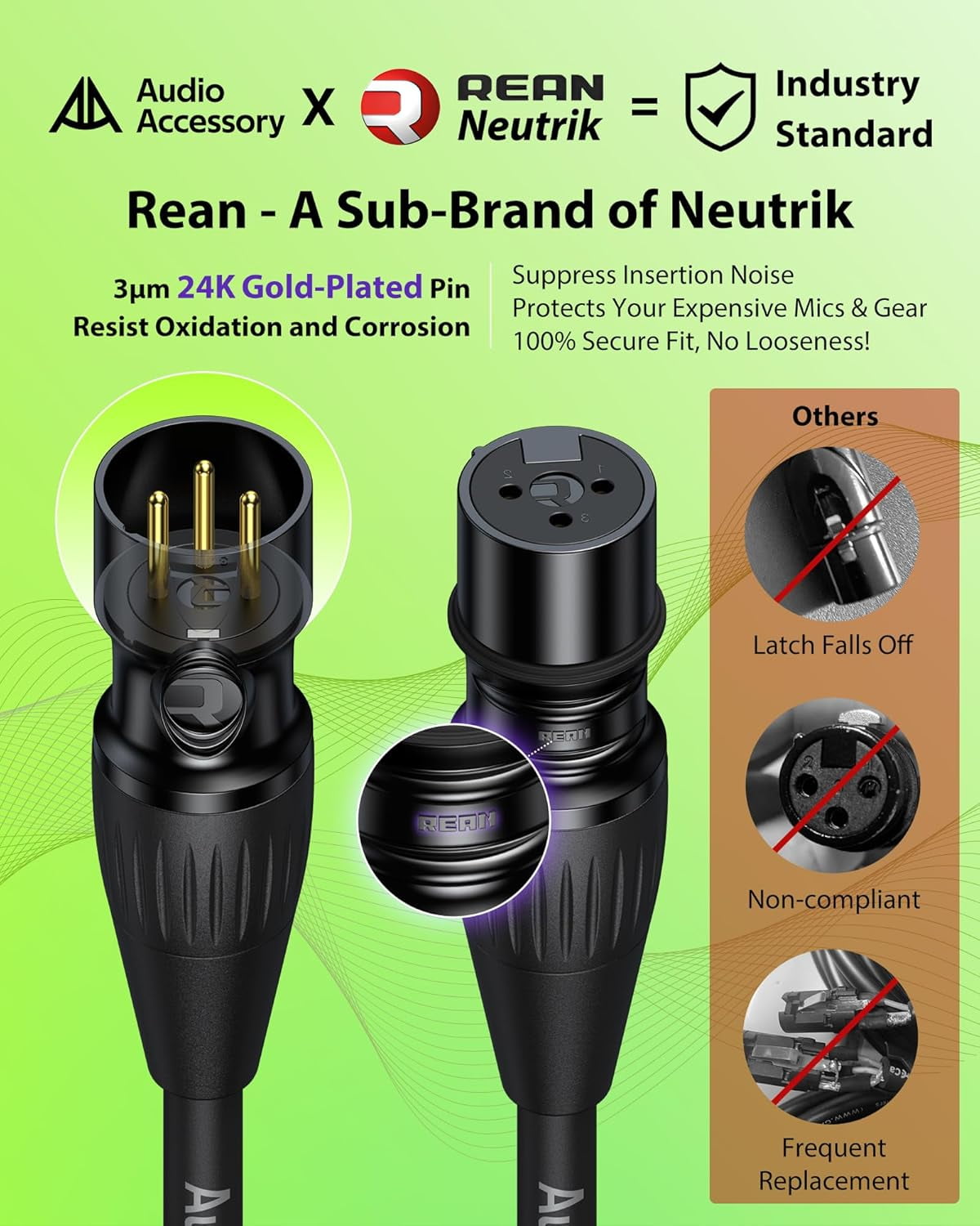 50ft XLR 2 Pack Professional Gold-Plated Rean Connectors -Reinforced ...