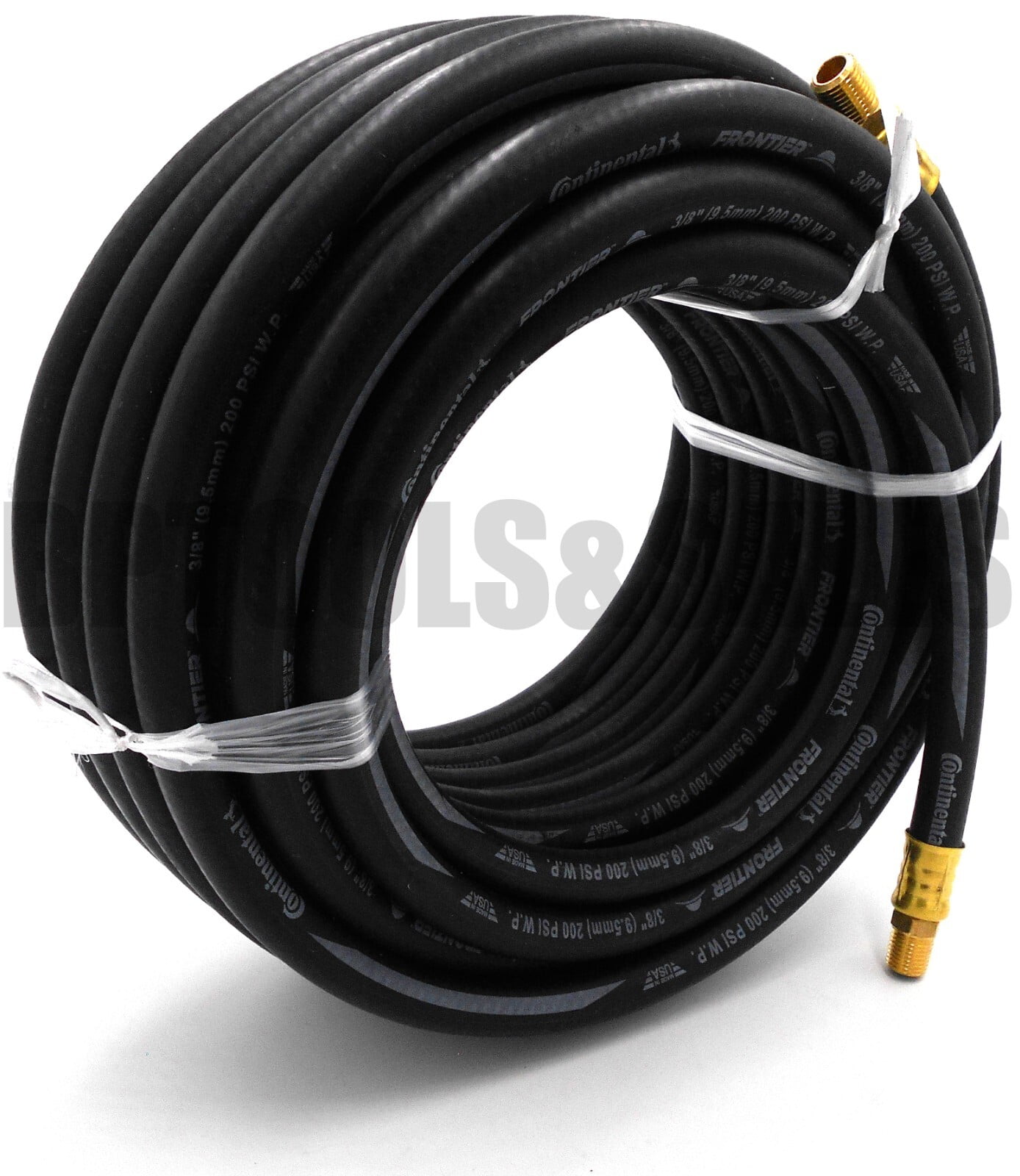 50ft x 3/8" ID Continental Rubber Hose Air Tool Compressor 1/4" NPT ...