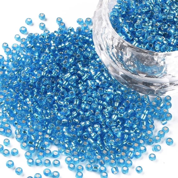 50g 11/0 Grade A Transparent Glass Seed Beads Silver Lined Round Hole ...