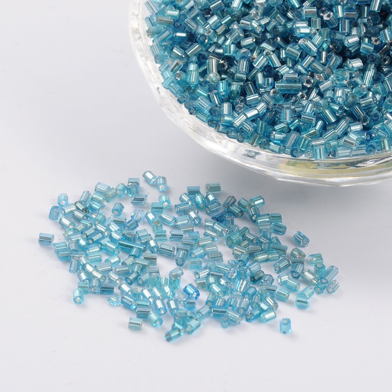 50g 11/0 Two Cut Glass Seed Beads Hexagon Silver Lined Round Hole Cyan ...