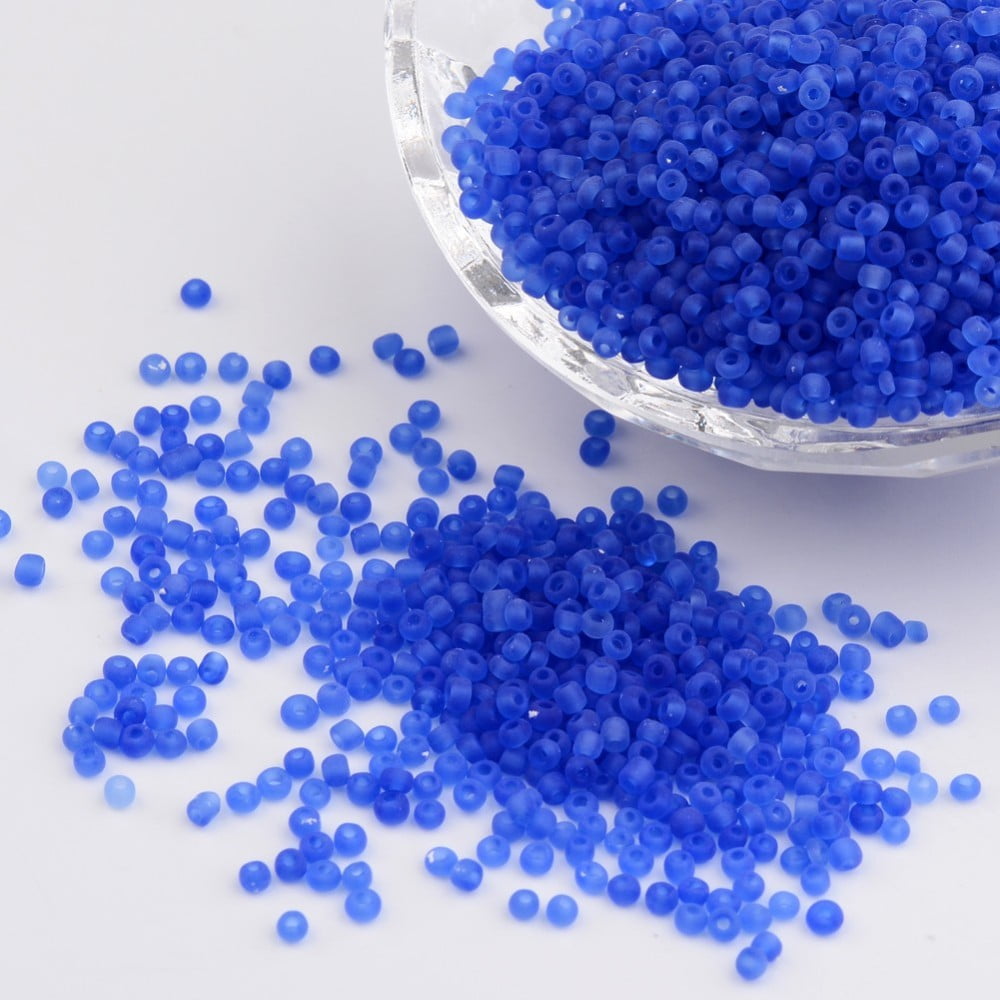 50g 12/0 Frosted Round Glass Seed Beads Cornflower Blue Size: 2mm in ...