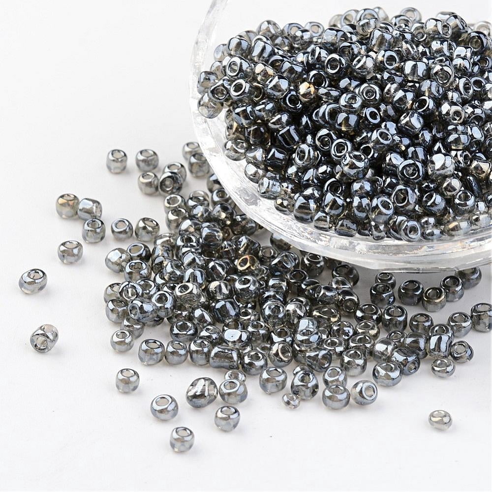 50g 4mm Round Glass Seed Beads Trans. Colours Lustered Gray 1.5mm hole ...