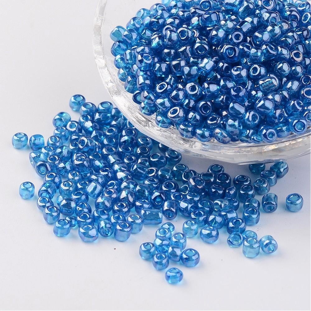 50g 4mm Round Glass Seed Beads Trans. Colours Lustered Lavender 1.5mm ...