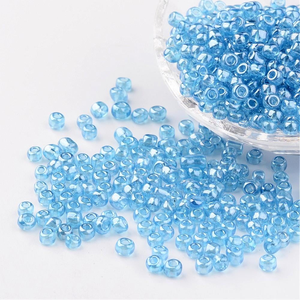 50g 4mm Round Glass Seed Beads Trans. Colours Lustered Light Cyan 1.5mm ...