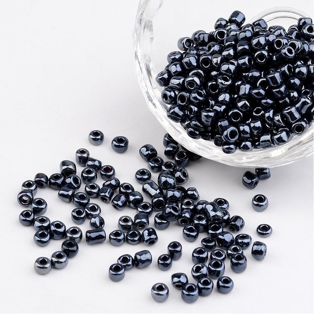 50g 6/0 Electroplated Iris Round Glass Seed Beads Black 4mm Hole: 1mm ...