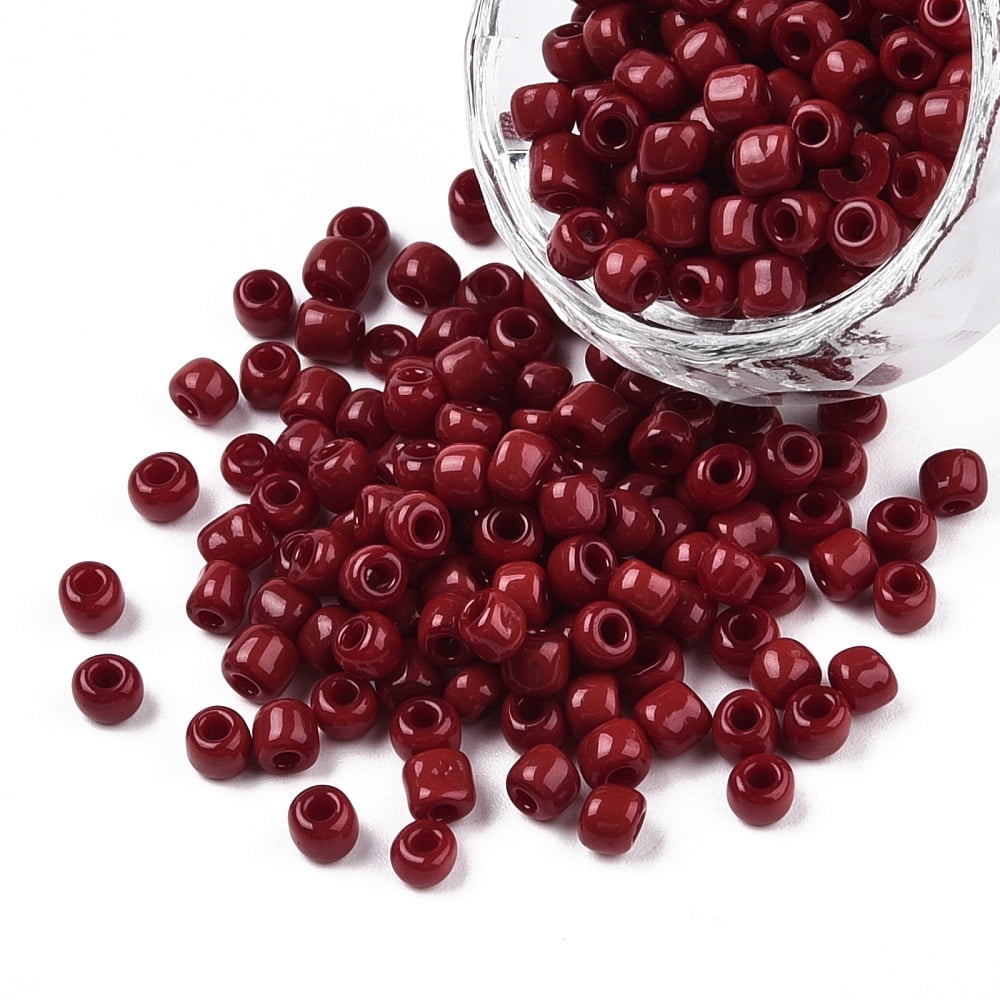 50g 6/0 Opaque Colours Round Glass Seed Beads Dark Red 4mm in diameter ...